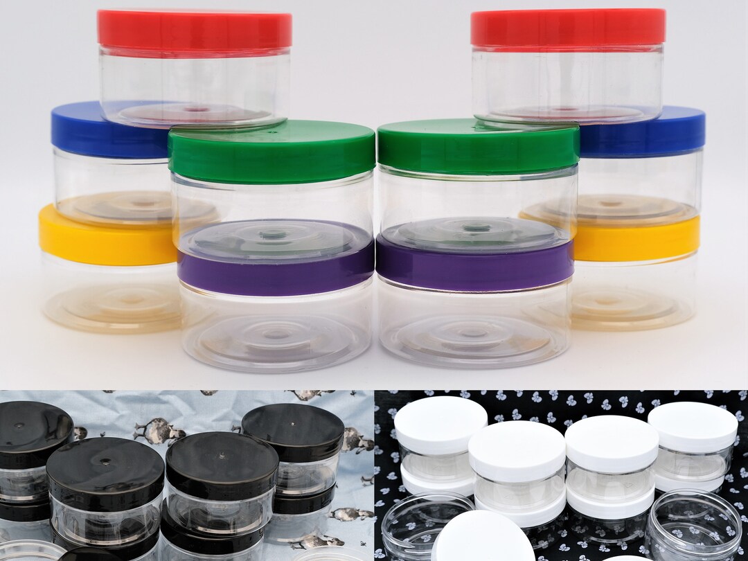 100ml Clear Jars Choose Lid Colour and Pack Size Cosmetic/cream/slime ...