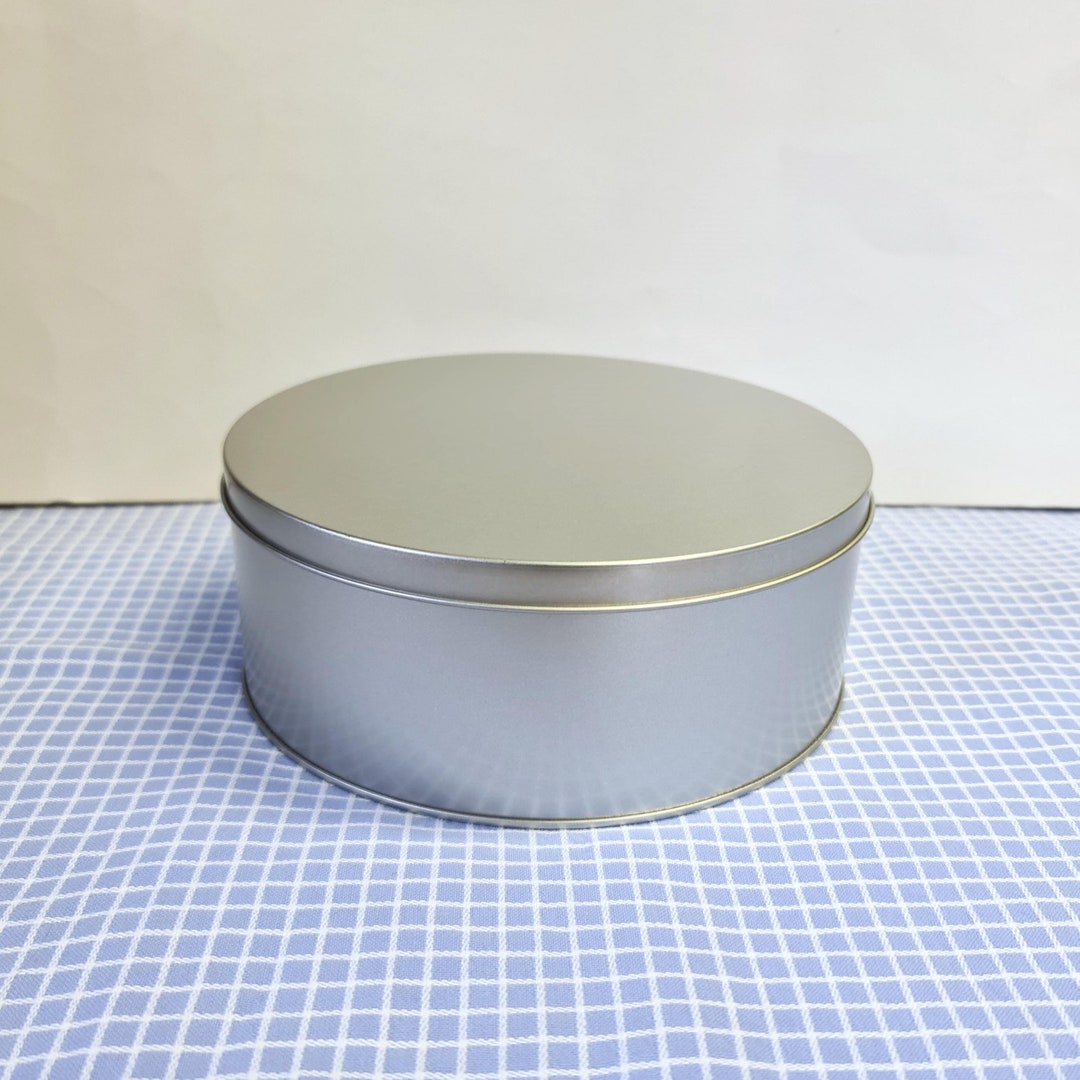 7" Cake Storage Tin With Push on Lid - Plain Silver Colour - Round ...
