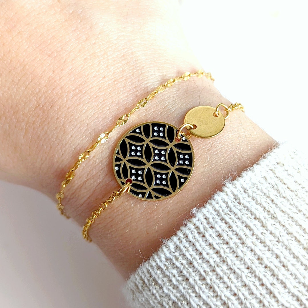 Minimalist Black and Gold Japanese Style Enamel Bracelet for - Etsy