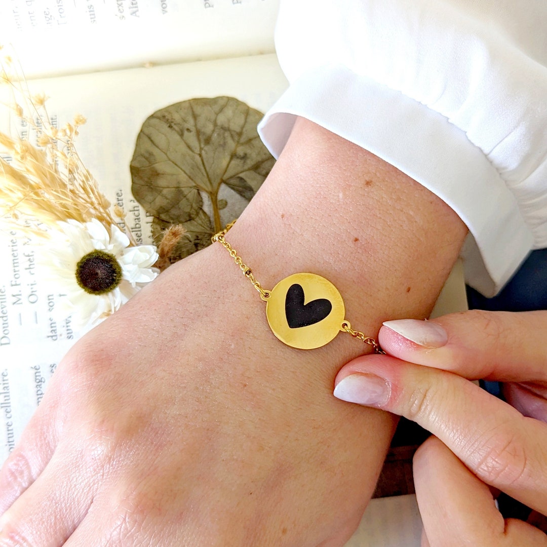 Bracelet personnalisé coeur minimaliste, bracelet coeur femme, cadeau ...
