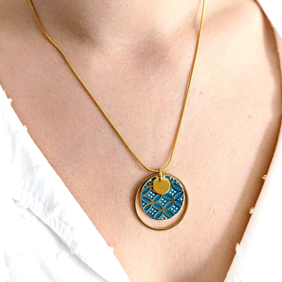 Duck Blue Enameled Pendant Necklace for Women, Japanese Style Jewelry ...