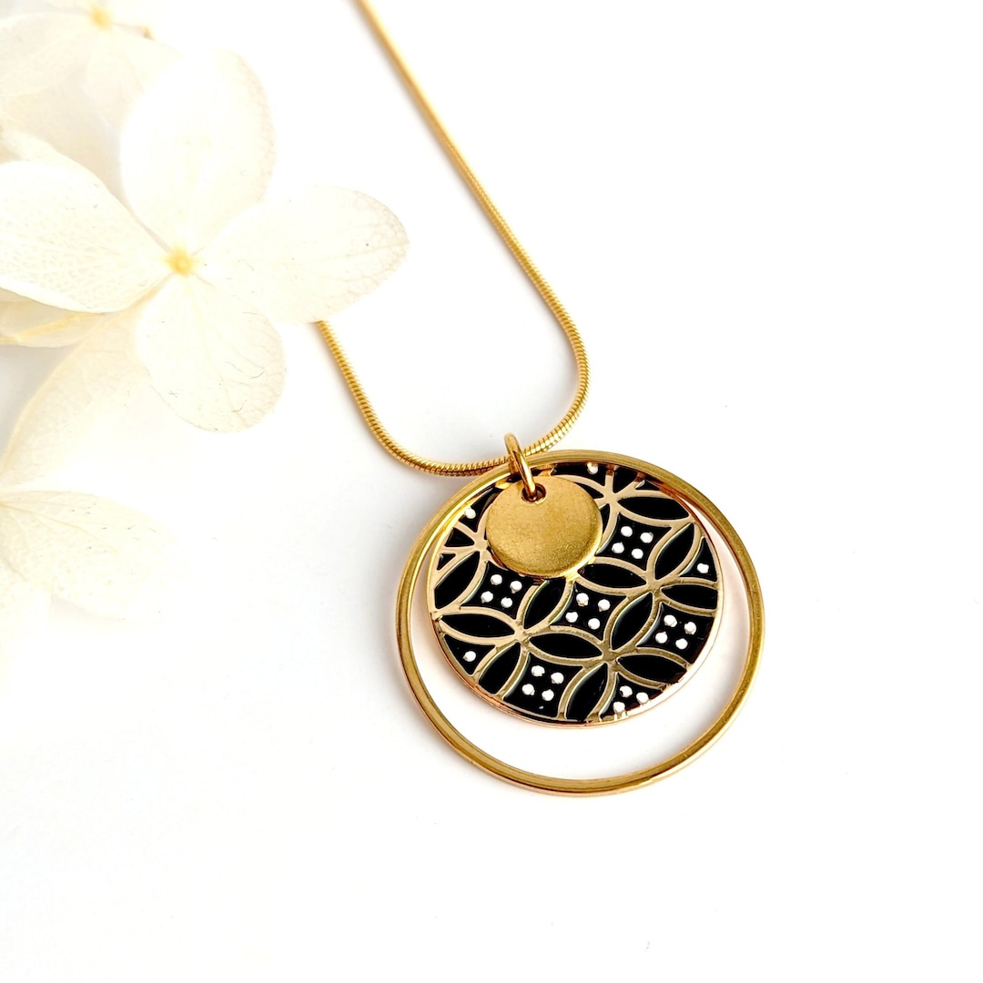 Black and Gold Necklace for Women, Japanese Style Jewelry, Elegant ...