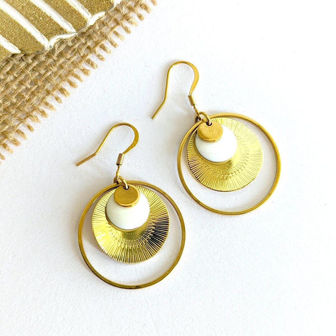 White and Gold Boho Earrings for Women, Boho Chic Earrings, Gift for ...