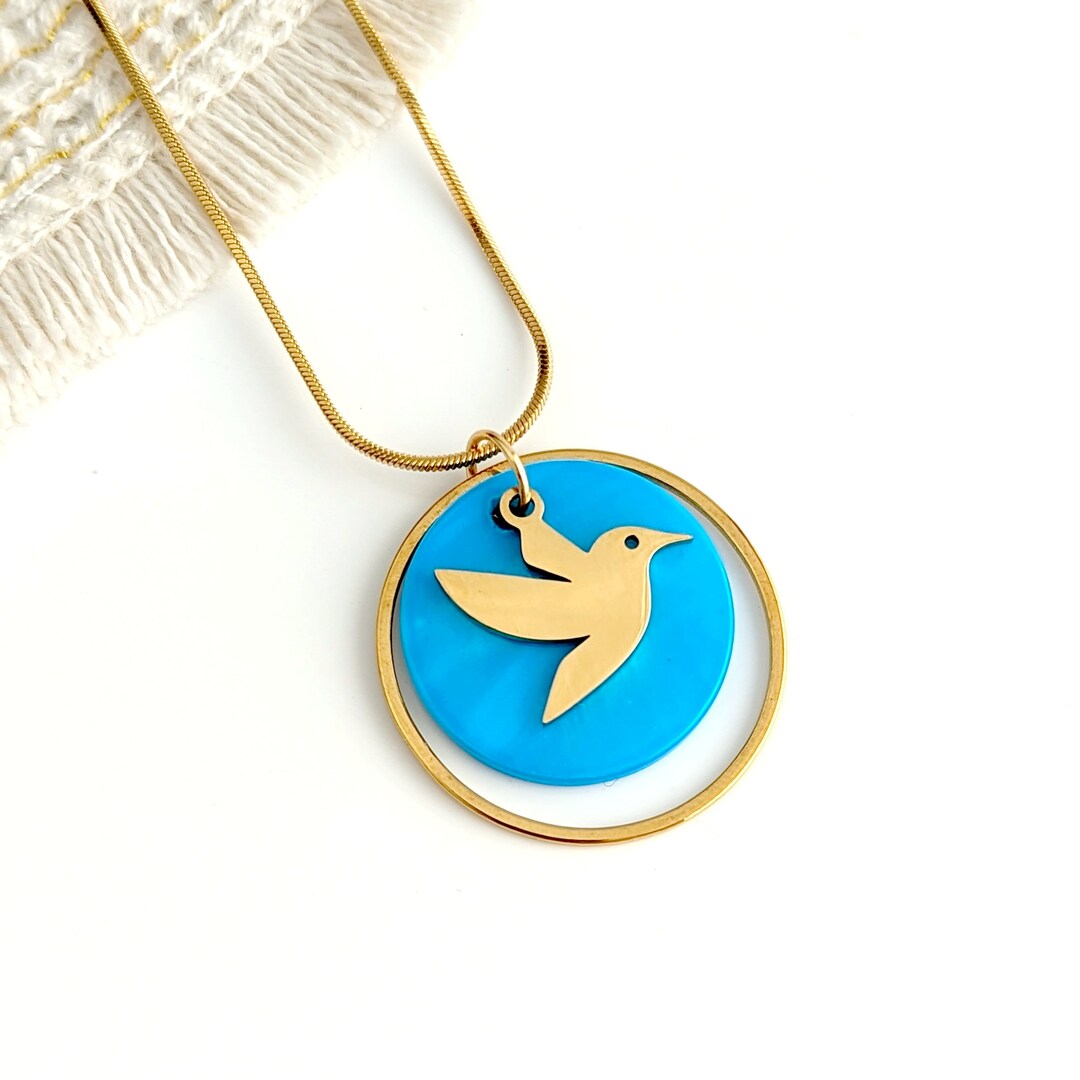 Cyan Blue Hummingbird Necklace for Women, Bird Pendant Necklace ...