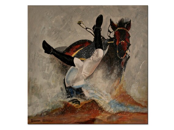 The Falling 60x60cm Horse Riding Sport Art Painting Realism | Etsy