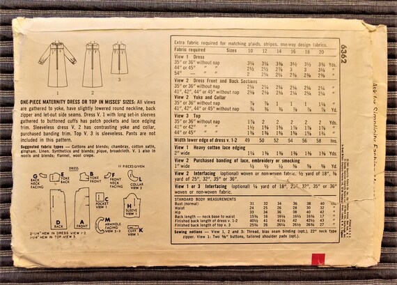 SIMPLICITY Pattern 6362・Vintage 1960s Sewing・Size 16 Maternity Sewing ...