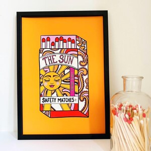 The Sun Match Box Art Print, Retro Sun Art Poster, Vintage Wall Art ...