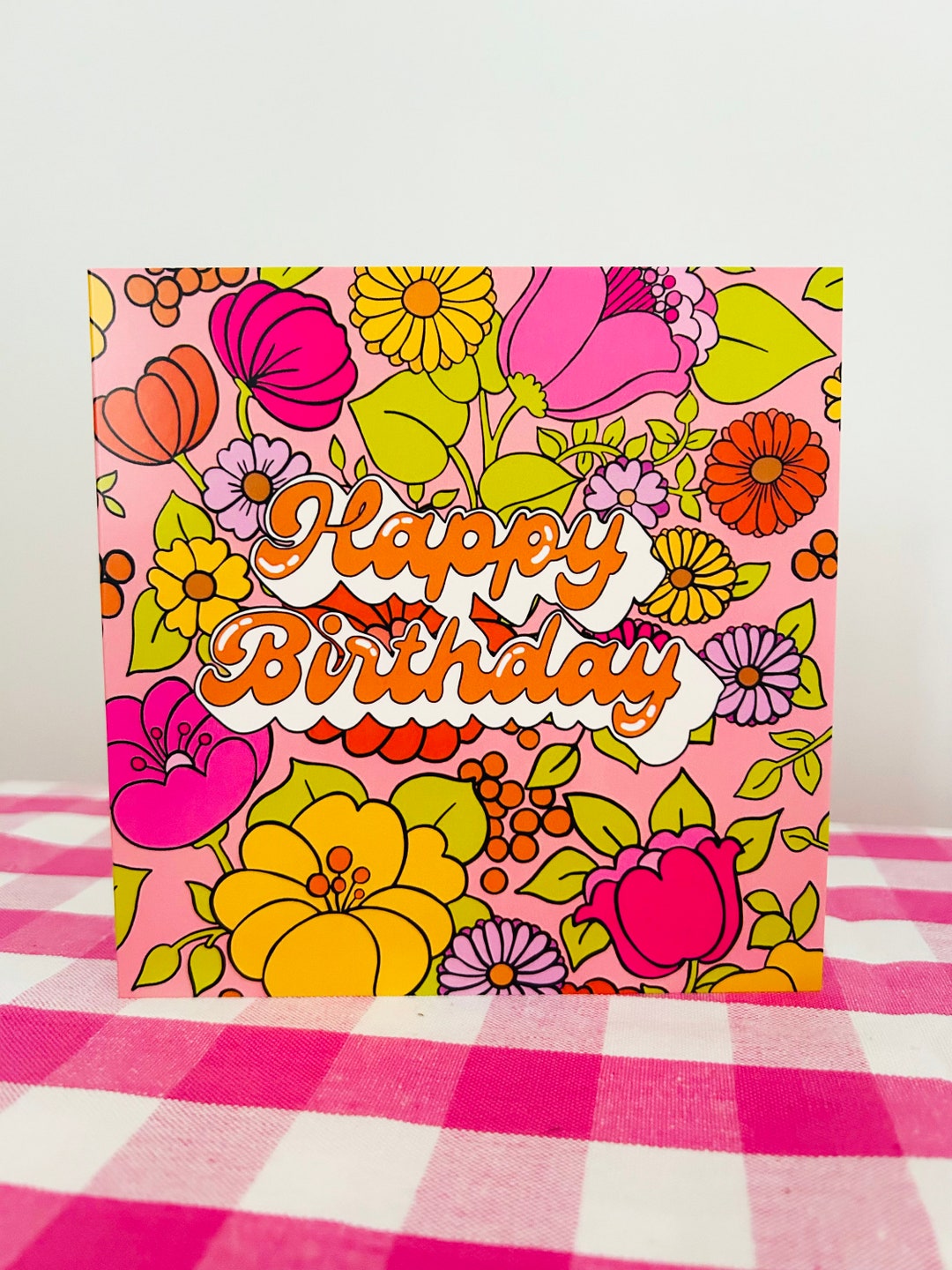 Retro Floral Birthday Card for Her, Colourful Funky Birthday Card, Fun ...