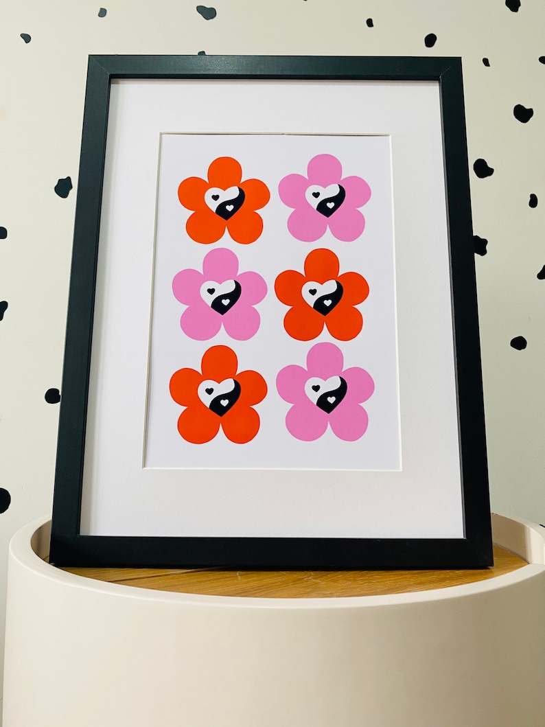 Retro Bright Flower Power Art Print, Colourful, Vintage, Hippie, Retro ...