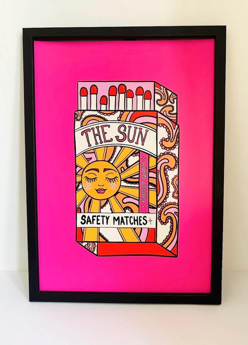 The Sun Match Box Art Print, Retro Sun Art Poster, Vintage Wall Art ...