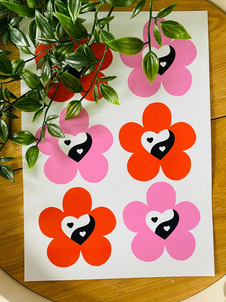 Retro Bright Flower Power Art Print, Colourful, Vintage, Hippie, Retro ...