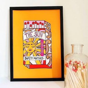 The Sun Match Box Art Print, Retro Sun Art Poster, Vintage Wall Art ...