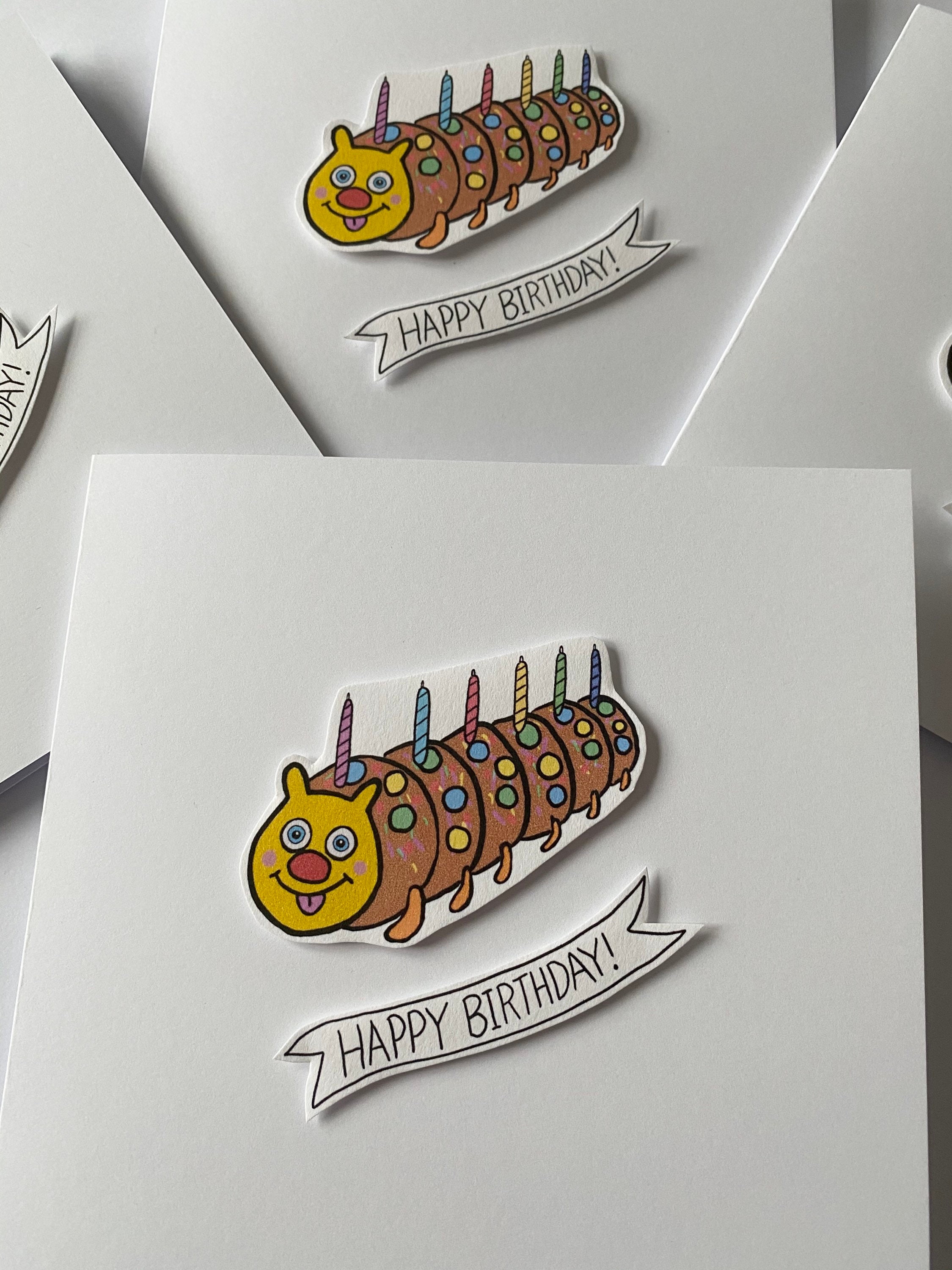 Caterpillar Cake Birthday Card Handmade Caterpillar Card | Etsy UK