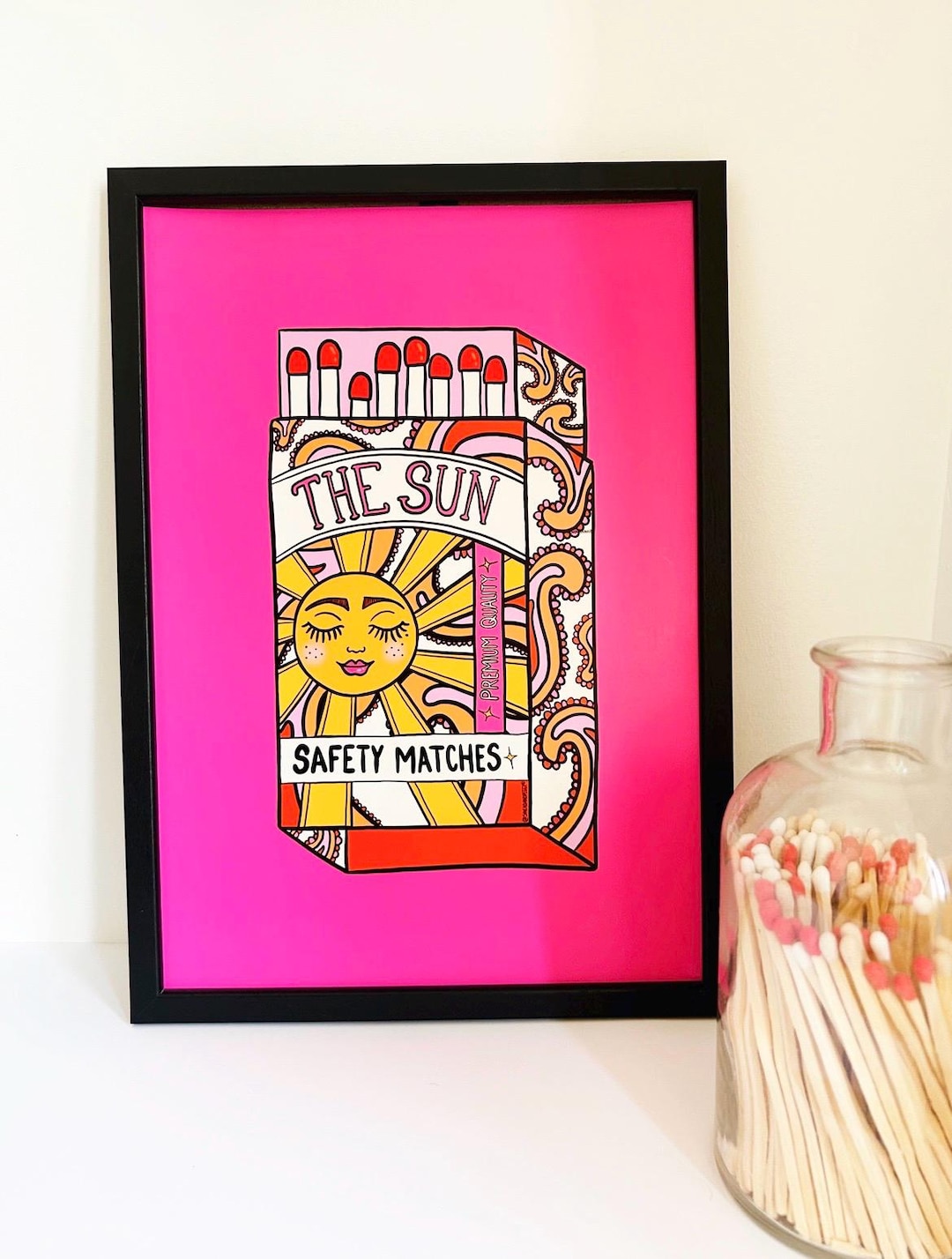 The Sun Match Box Art Print, Retro Sun Art Poster, Vintage Wall Art ...