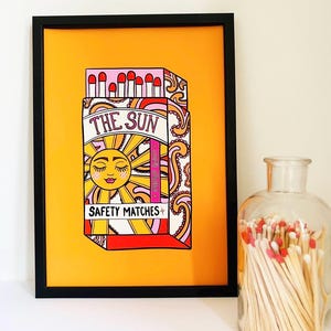The Sun Match Box Art Print, Retro Sun Art Poster, Vintage Wall Art ...