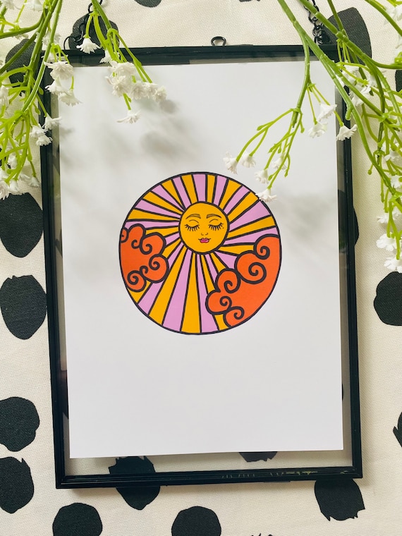 Hippie Art Sun Vintage Sun Peace Hippie Art Crew Neck T Shirt