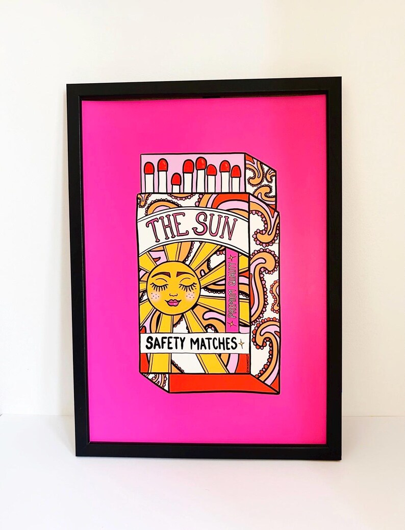 The Sun Match Box Art Print, Retro Sun Art Poster, Vintage Wall Art ...