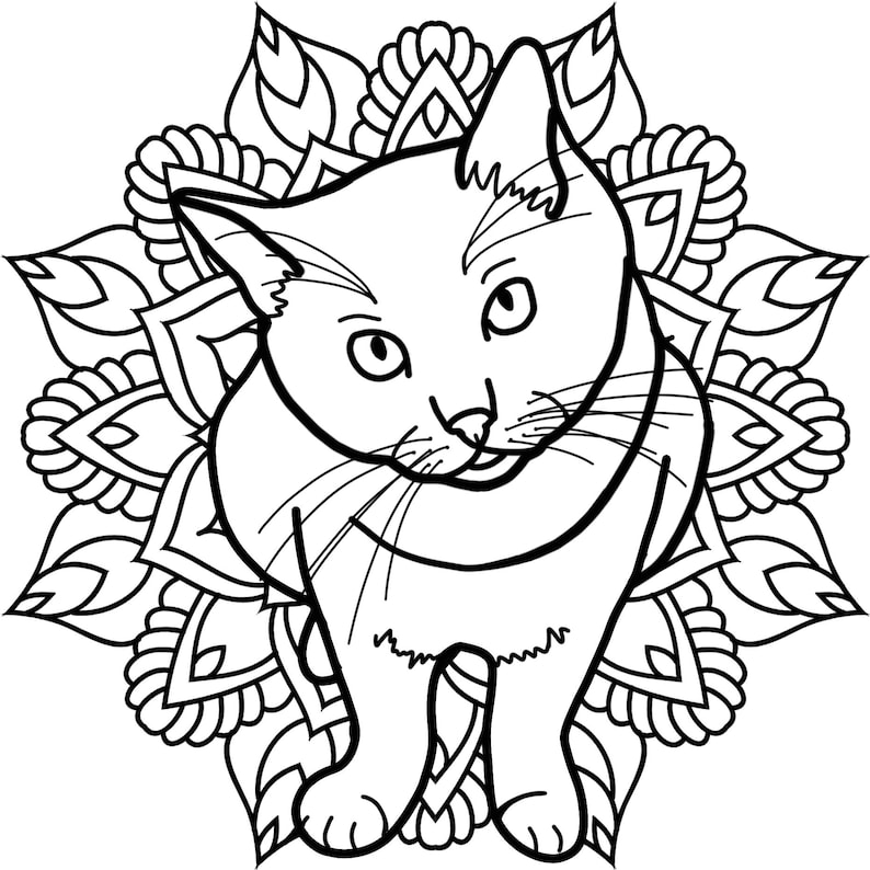 Adult Coloring Page Cat Mandala Instant Download I Printable Coloring ...