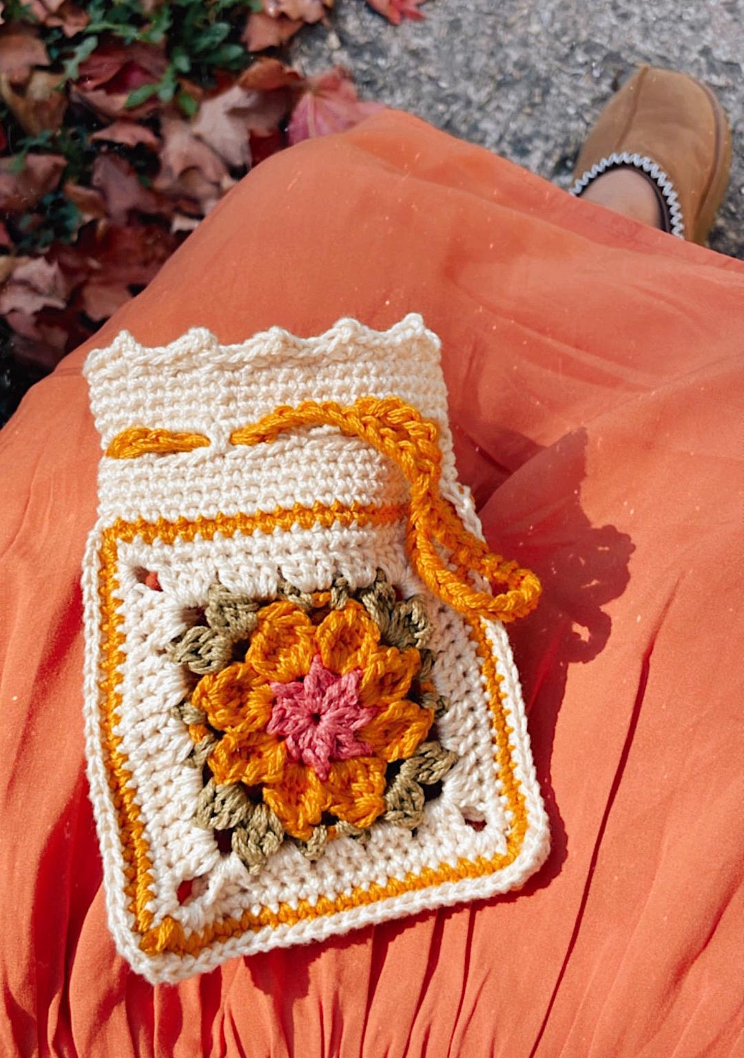 Boho Floral Drawstring Bag, Crochet Bag, Gift Bag, Flower Satchel - Etsy