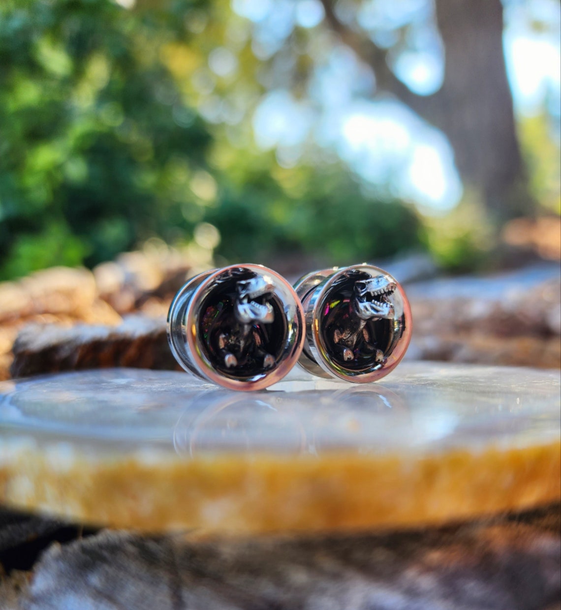 3D T-rex Dinosaur Plugs: Handmade Resin Ear Gauges - Etsy