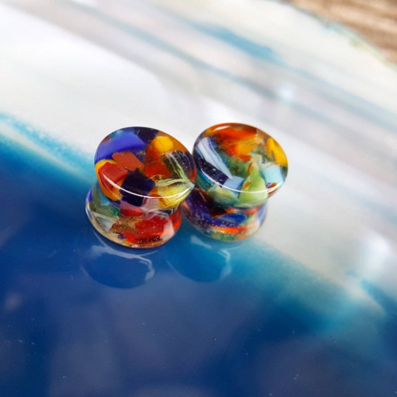 Handmade Stained Glass Resin Ear Gauges, Double Flare Plugs - Etsy