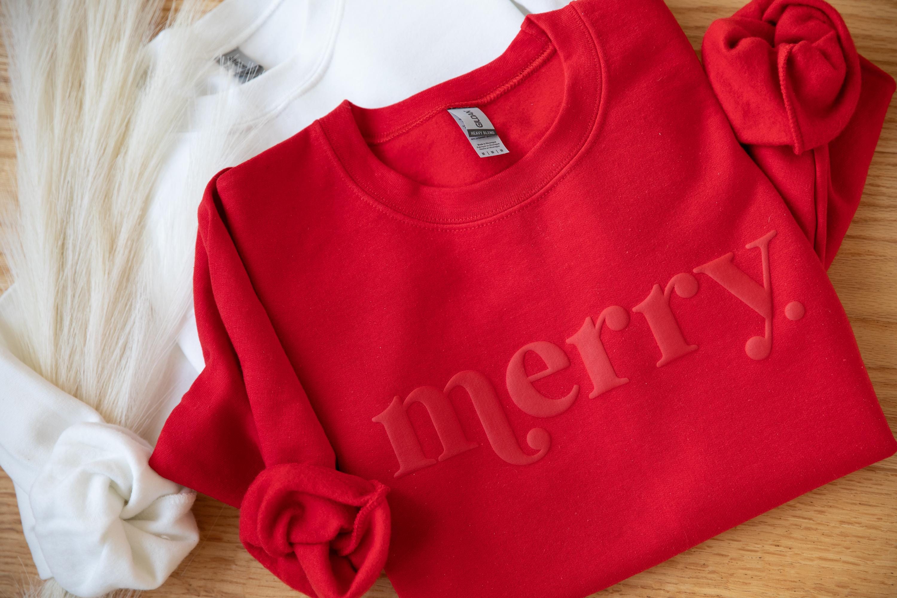 Embossed Merry Shirt Christmas Sweatshirt Puff Red Merry Women's ...