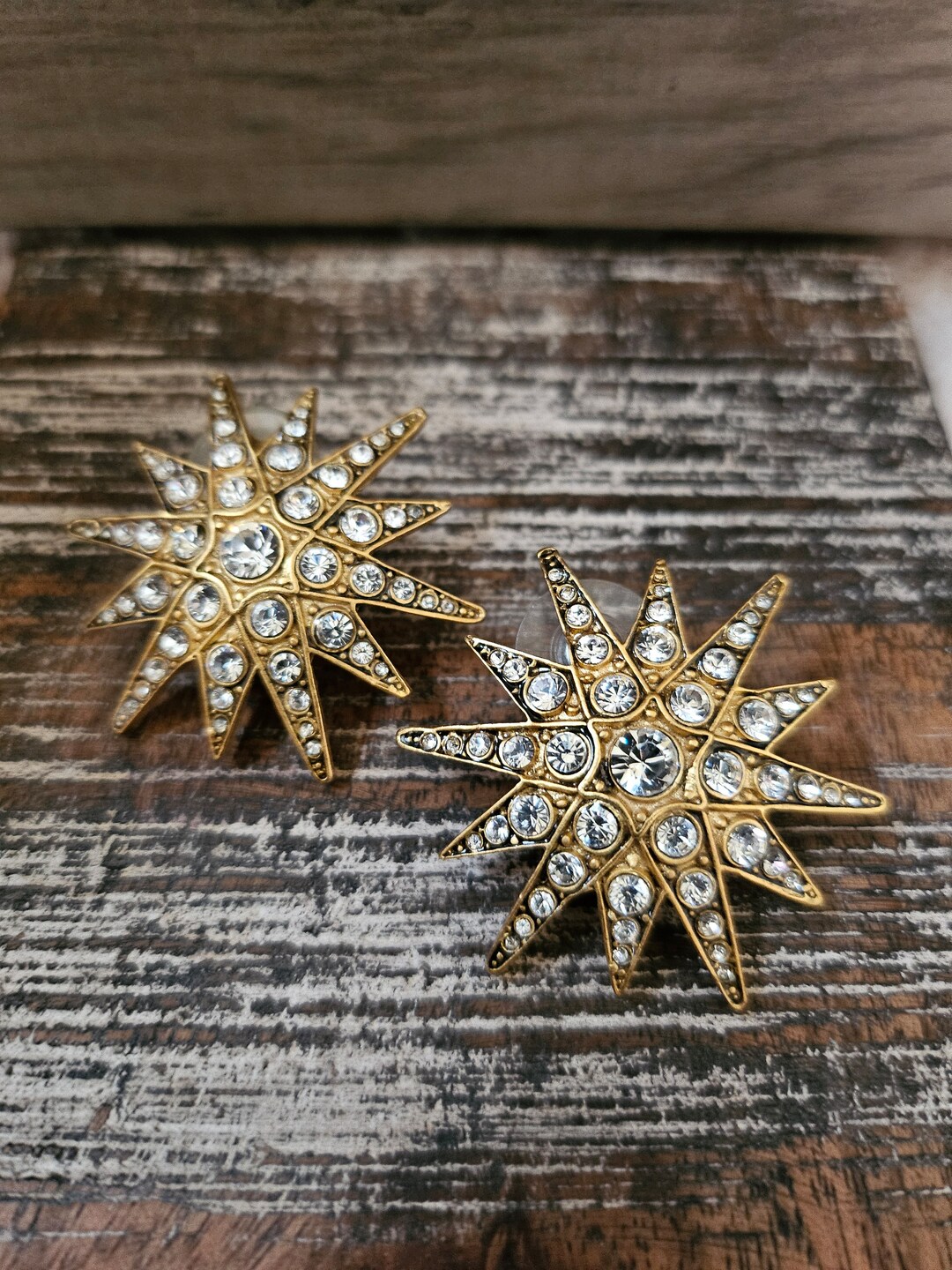 Vintage Elizabeth Cole Crystal Accent Star Earrings Pierced Large Stud ...