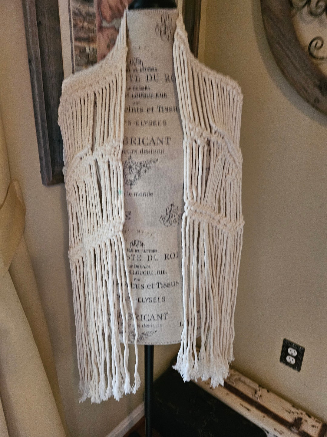 Vintage Handmade Macrame Shawl Long Wrap Cape Shrug Thick Chunky ...