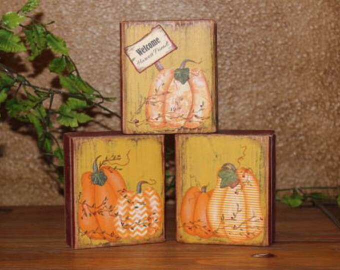 Fall Wood Blocks, Pumpkin Patch Wood Block Set, Welcome Harvest Friends ...