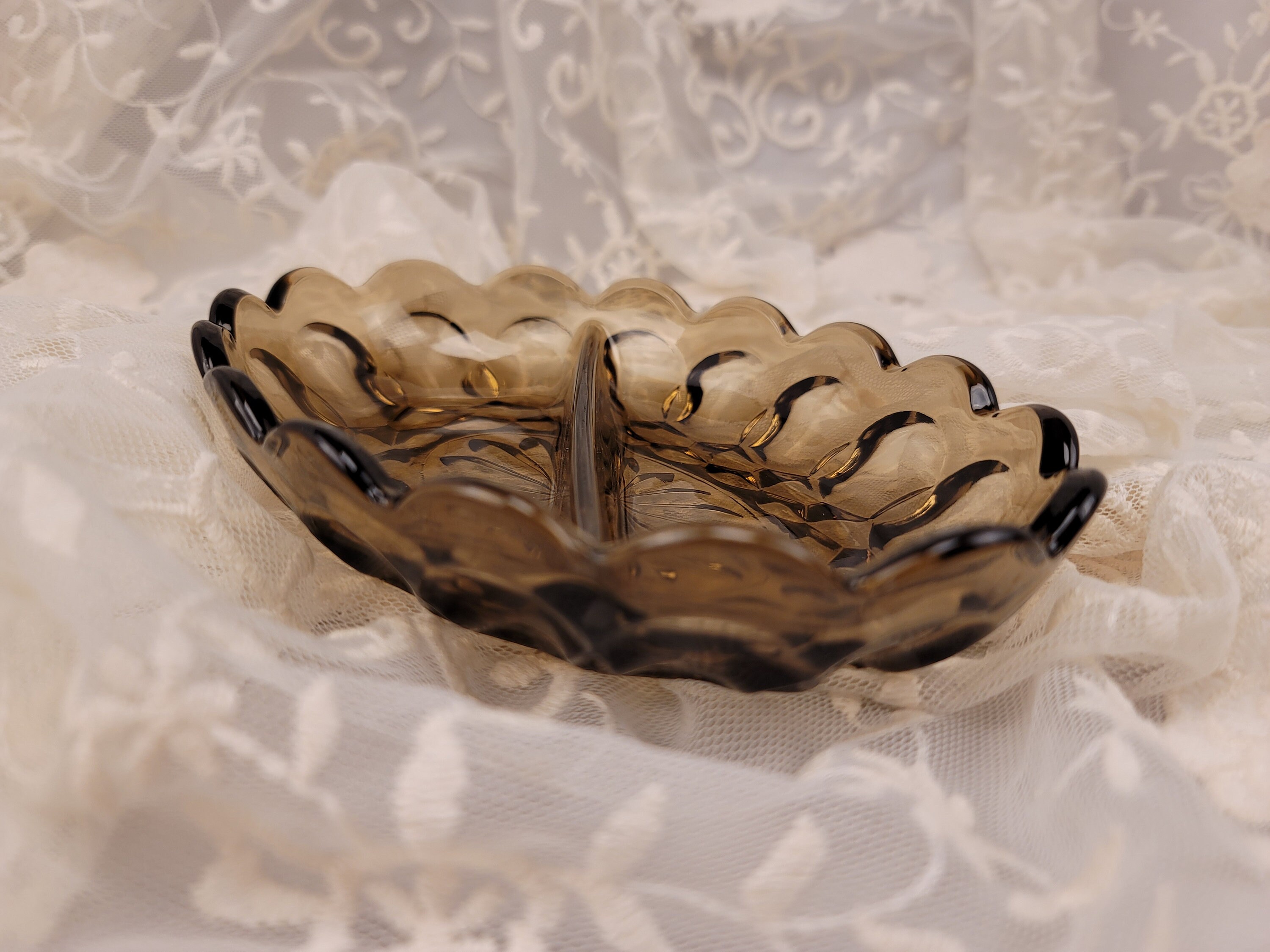 Vintage Anchor Hocking Fairfield Smoky Brown Relish Dish Trays ...