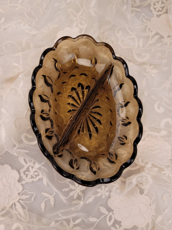 Vintage Anchor Hocking Fairfield Smoky Brown Relish Dish Trays ...