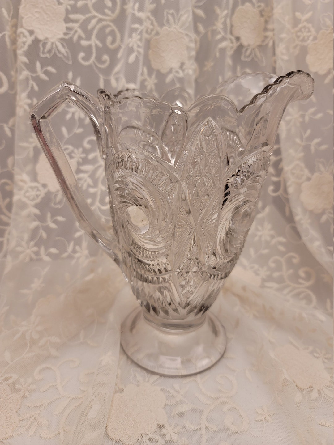 Antique 1800s EAPG Swirled Bullseye Pressed Glass Pitcher - Etsy