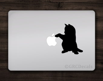 Cat Pawing Decal Mac Apple Logo Cover Laptop Vinyl Decal Sticker ...