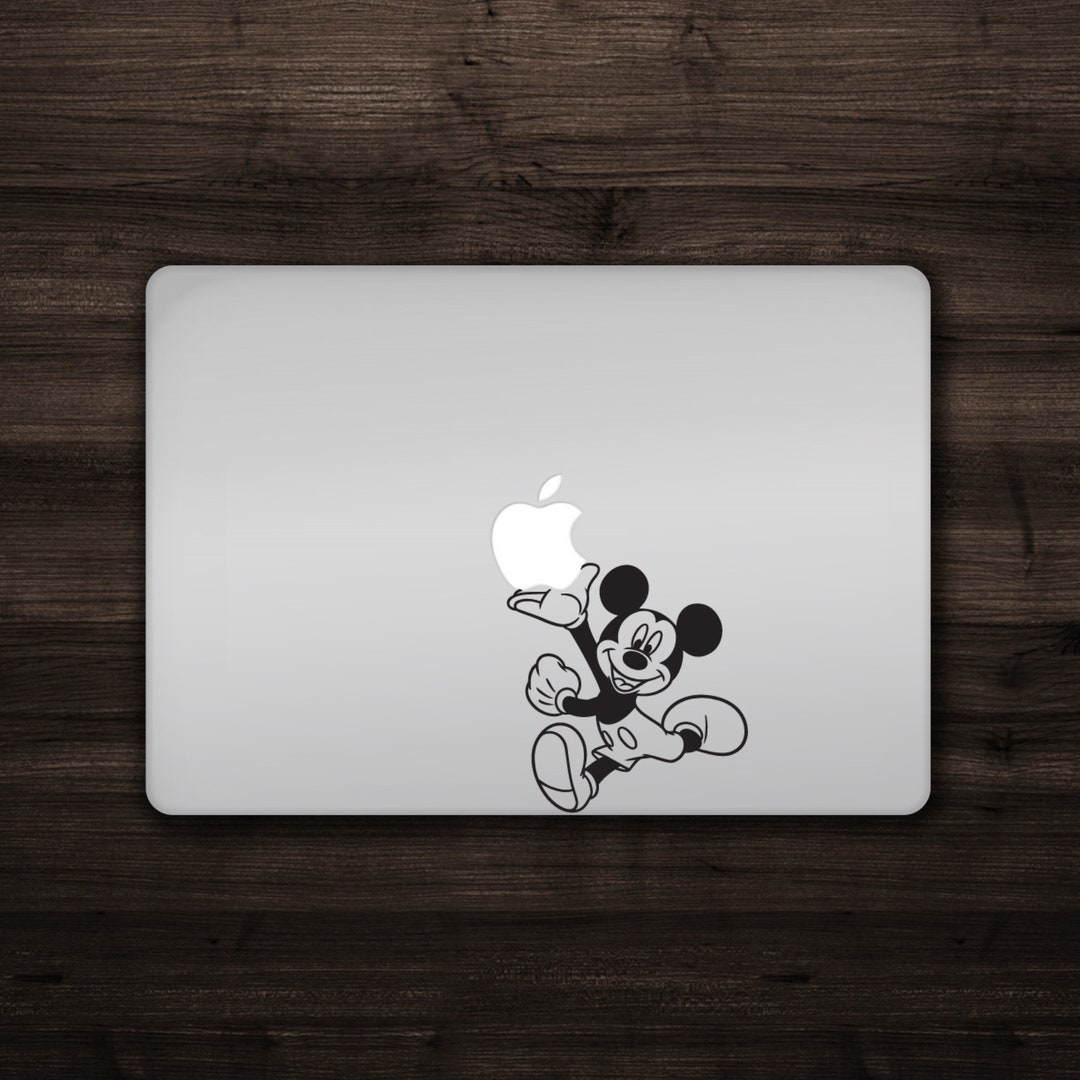 Mickey Mouse Holding the Apple Decal Mac Apple Logo Cover Laptop Vinyl ...
