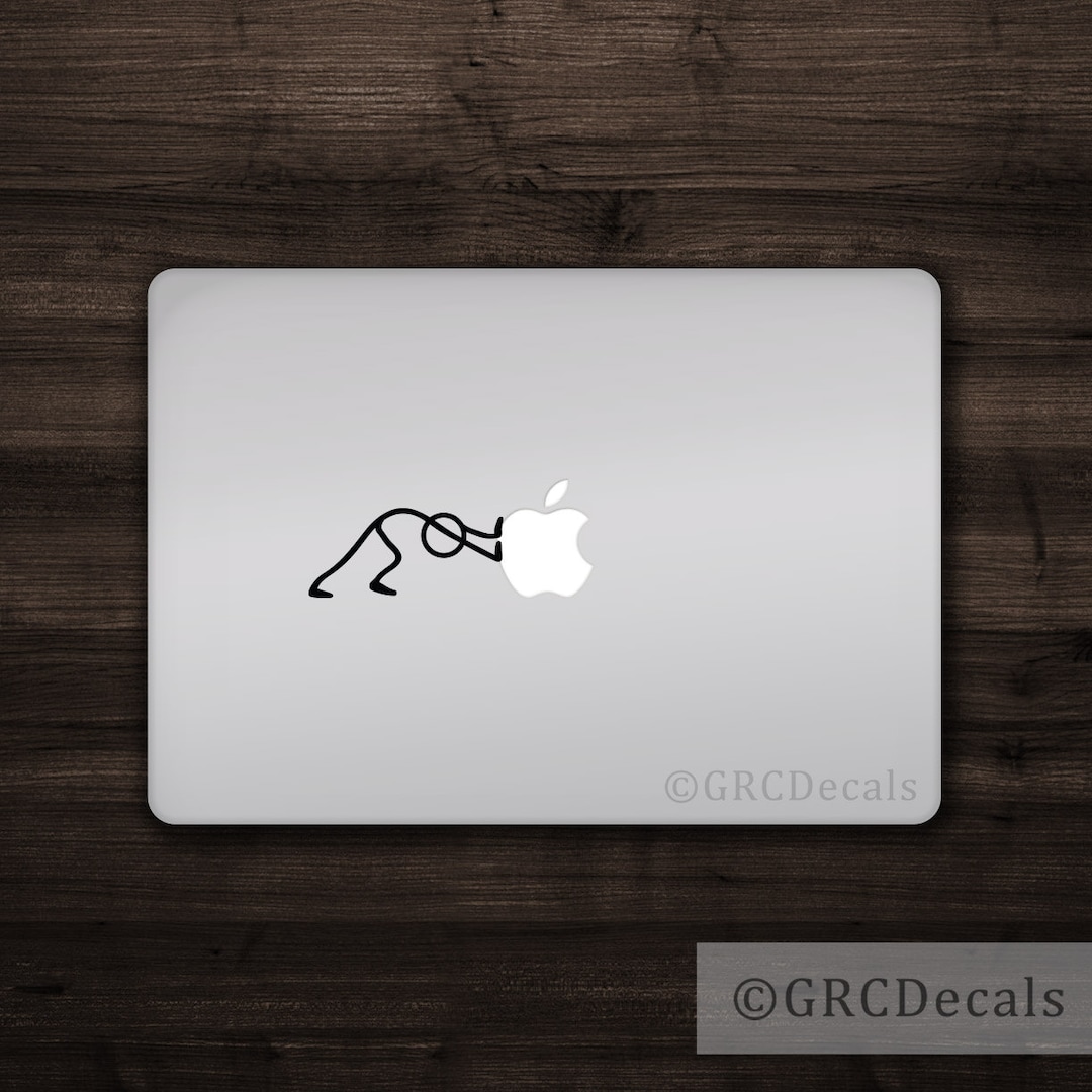 Stick Figure Pushing Decal Mac Apple Logo Cover Laptop Vinyl Decal ...