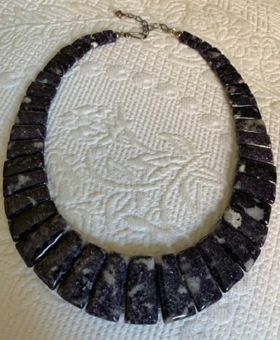 Large Purple Stone Graduated Plaque Necklace W/Sterli… - Gem