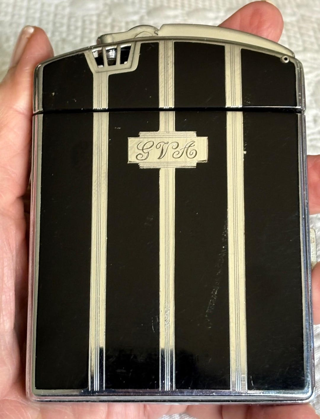 Vintage 1940s Ronson Art Deco Black and Silver Cigarette Case With ...