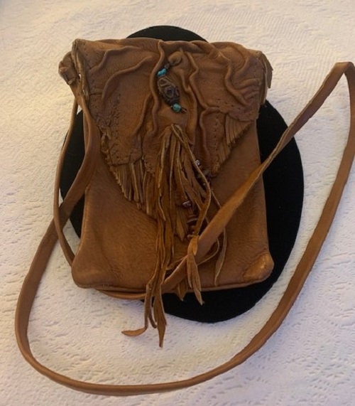 Vintage Native American Cognac Leather Bandolier Small Shoulder Bag - Etsy