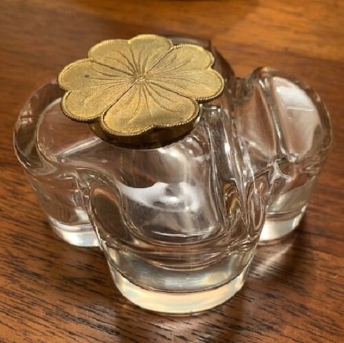 Antique Clear Glass Inkwell With Brass Flower Top - Etsy