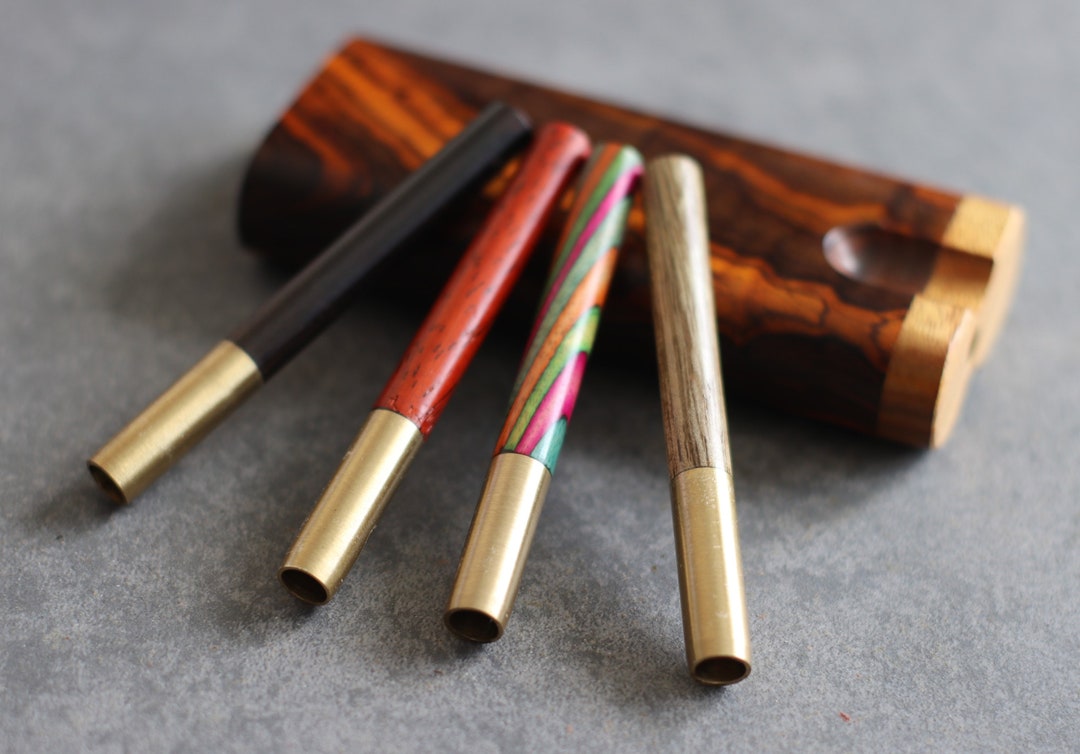 3 Colorful Handcrafted Brass One Hitter Pipes-wood Covered Quality ...