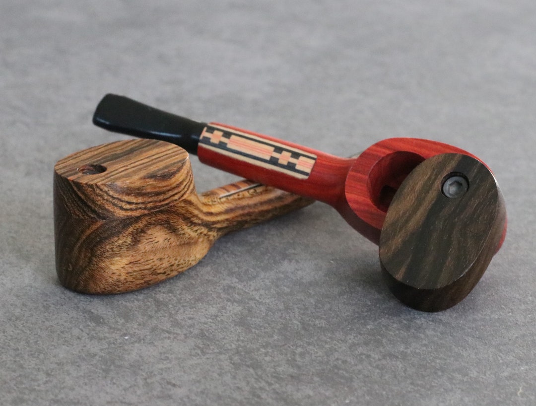 4 Exotic Wood Pipe L56 TRIBAL Swivel Lid Mouthpiece Handcrafted ...