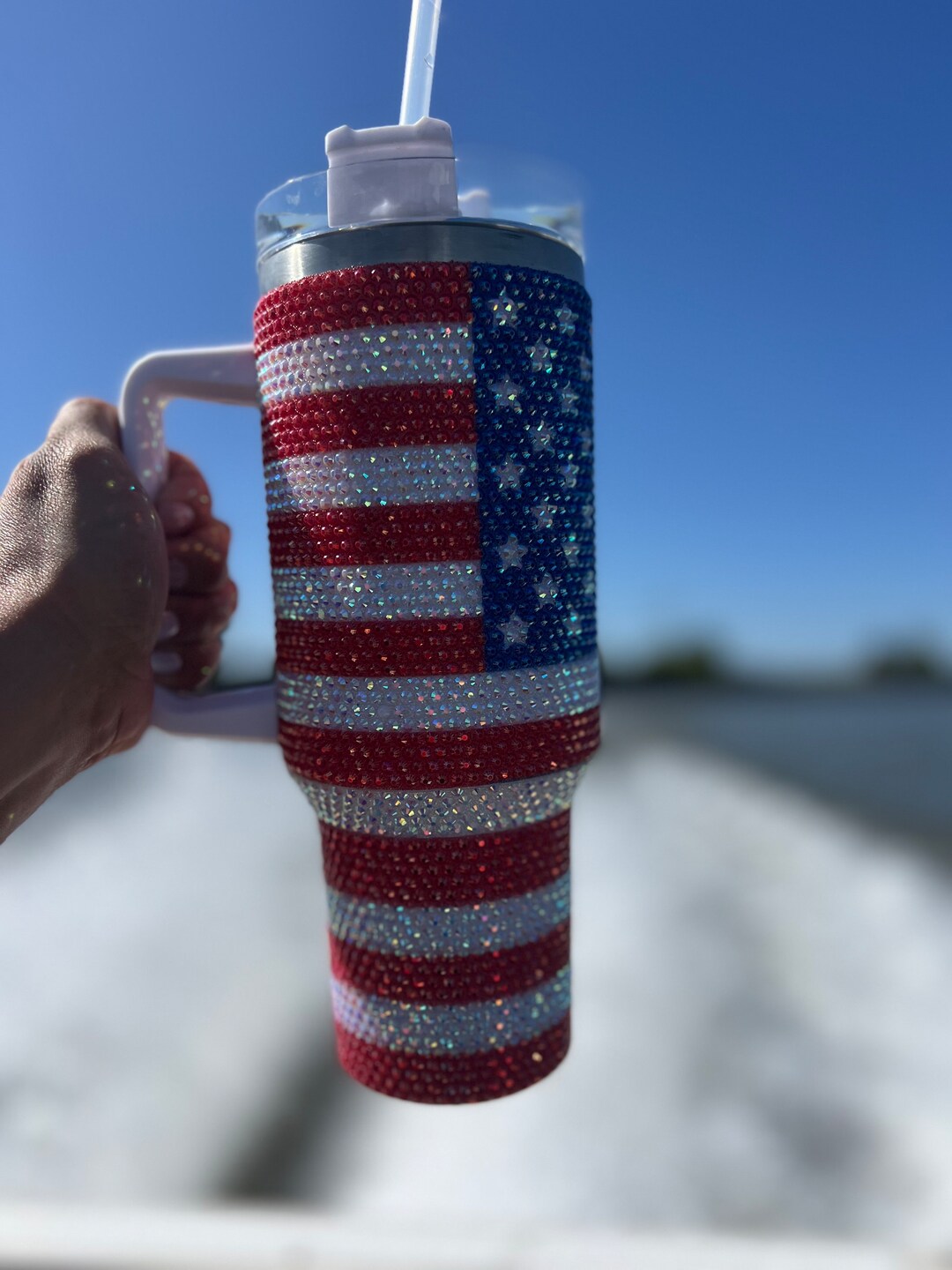 Flag Bling Tumbler American Flag Cup Crystallized Red White and Blue ...
