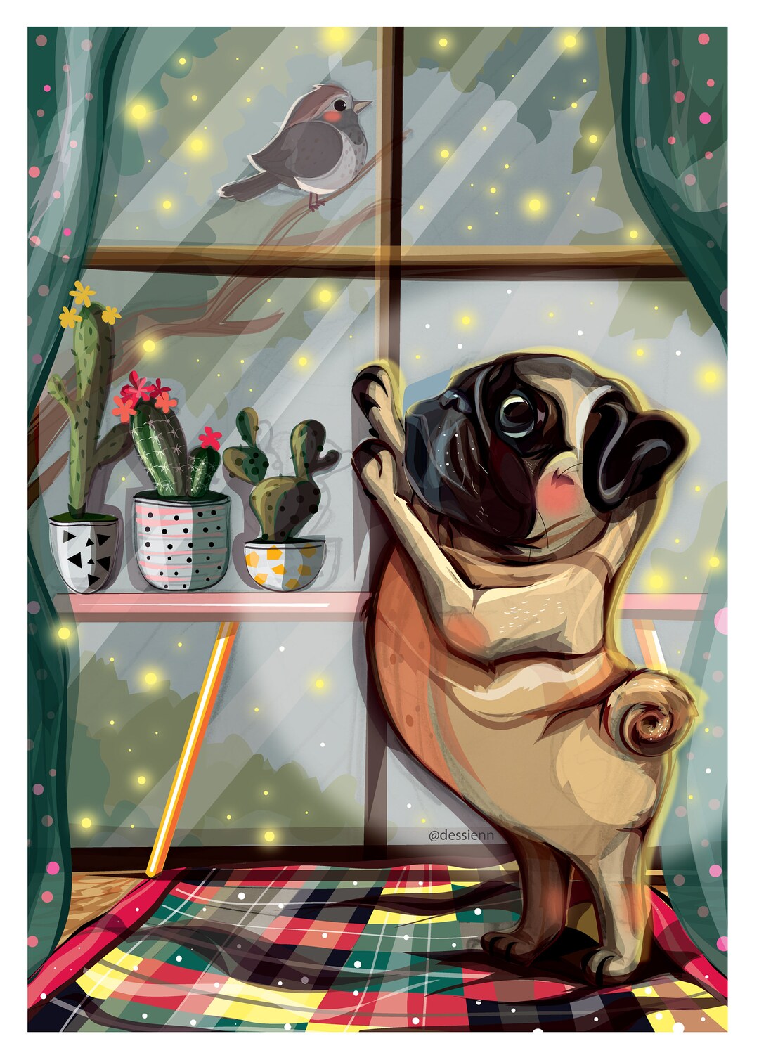 Pug Print, Pug Instant Download Print, Pug Art, Dog Drawing, Pet Art ...