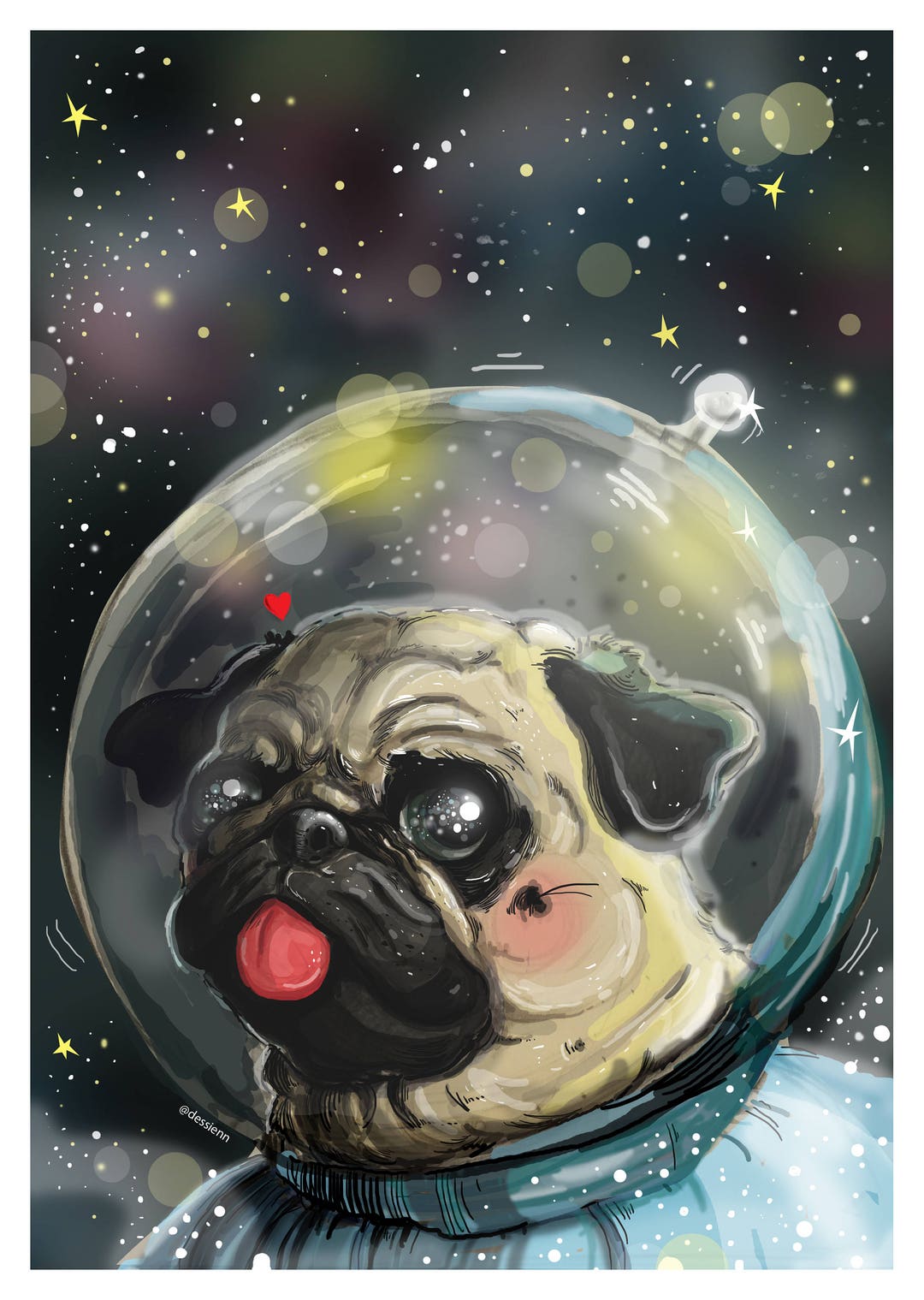 Pug in Space Print, Astronaut Pug Print for Instant Download, Pug Art ...