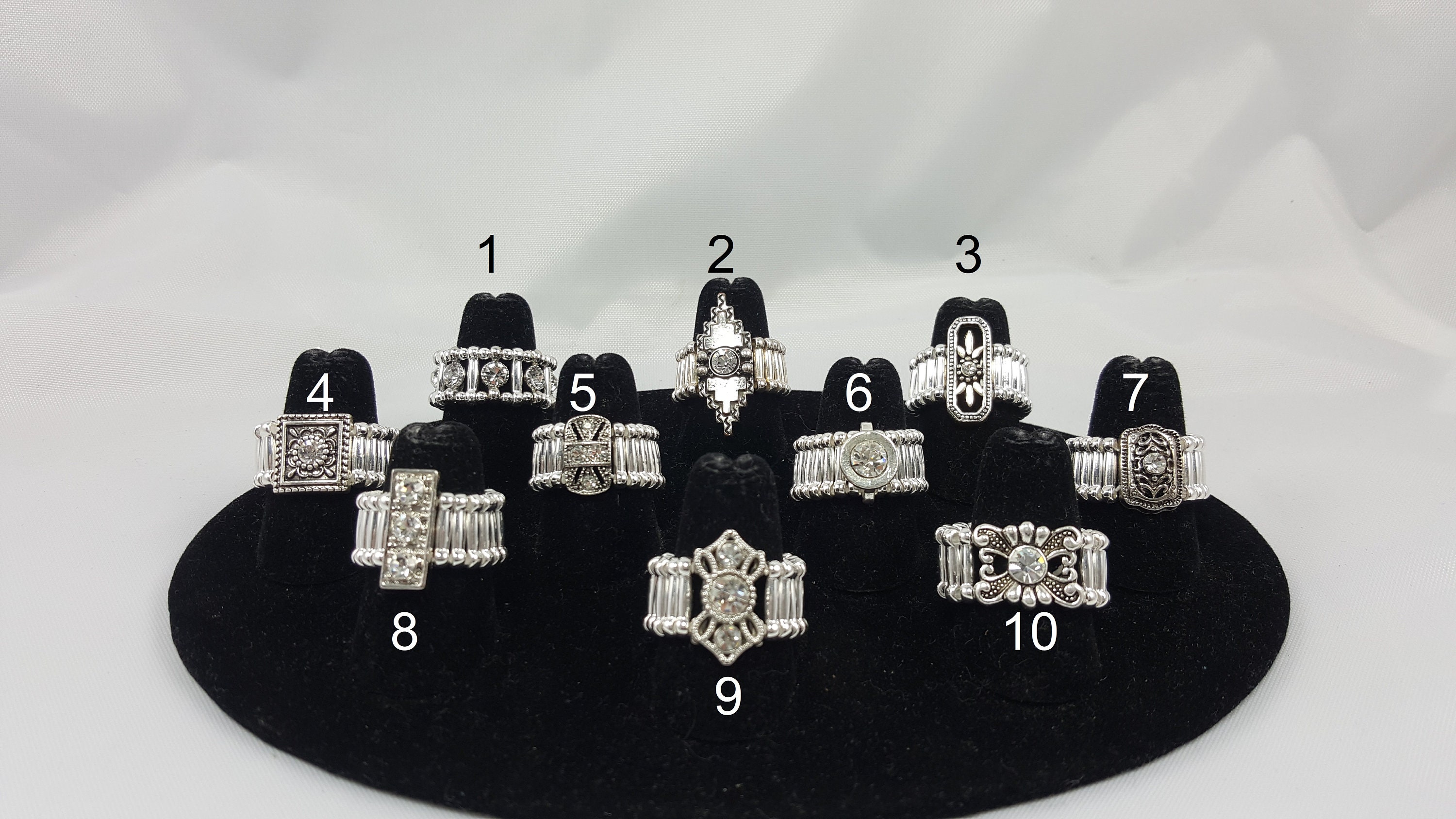 10 styles/Crystal & Silver Stretch Rings Collection | Etsy