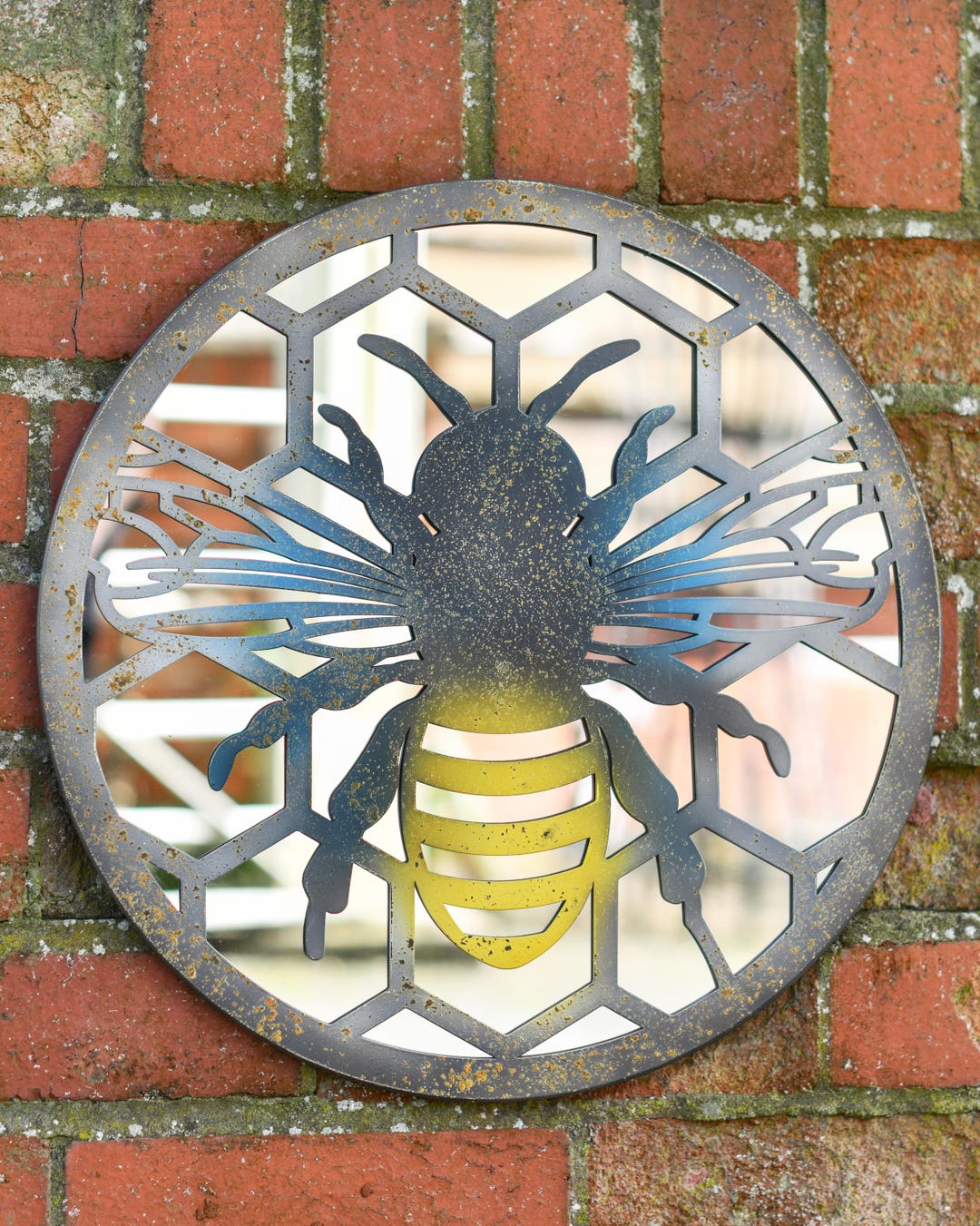 Rustic Circular Bee Garden Mirror Wall Art, Manchester, Indoor or ...
