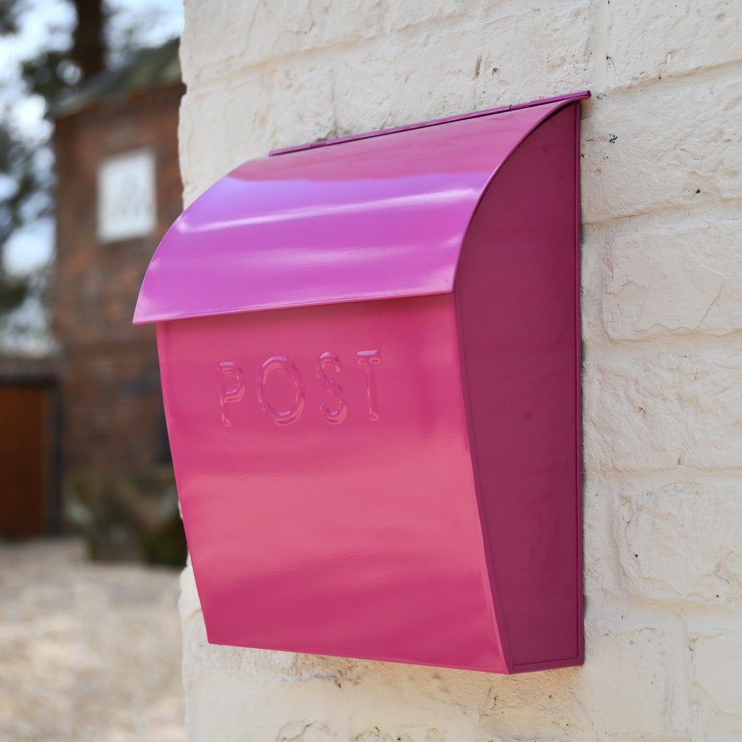 Bright Pink Contemporary Post Box/ Lockable Post Box With 2 Keys/ Sleek ...
