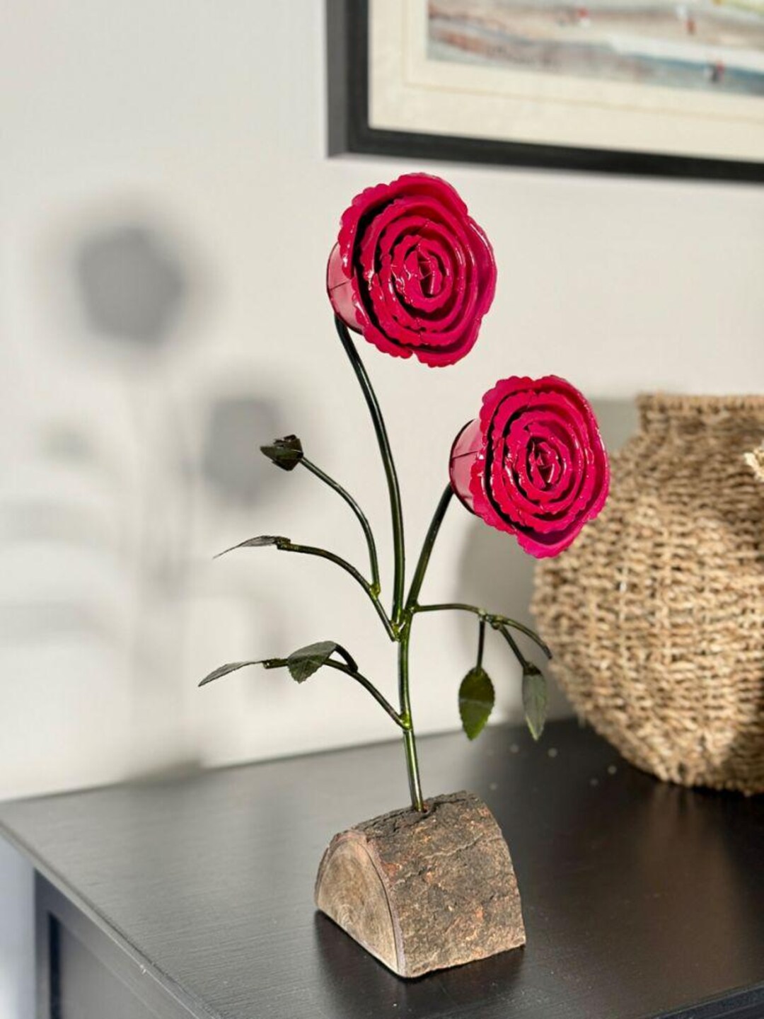 Unique Double Headed Rose Sculpture on Wooden Base - Various Colours ...