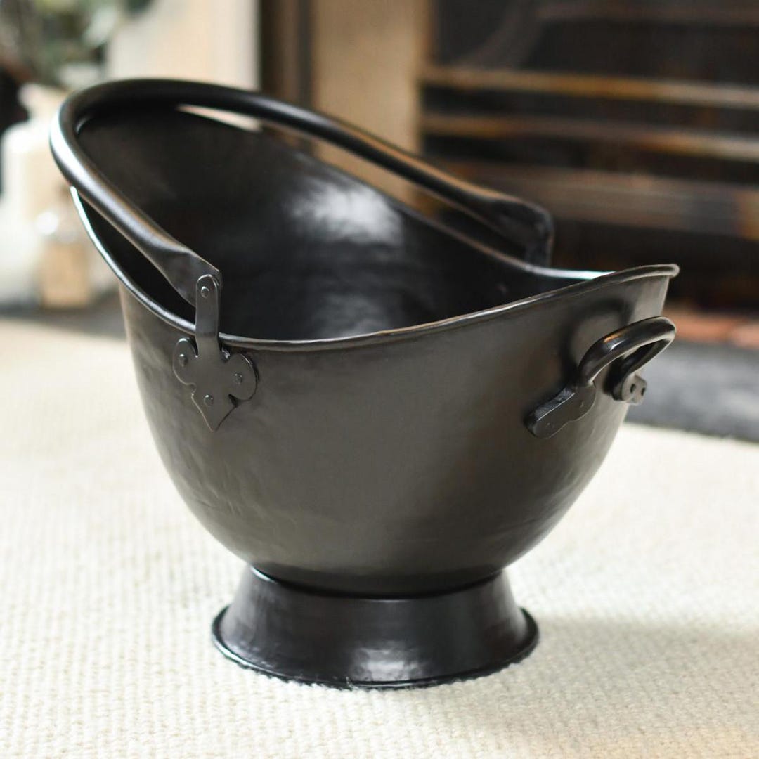 Black Iron Coal Bucket, Traditional Style Coal Scuttle, Hod, Fireside ...