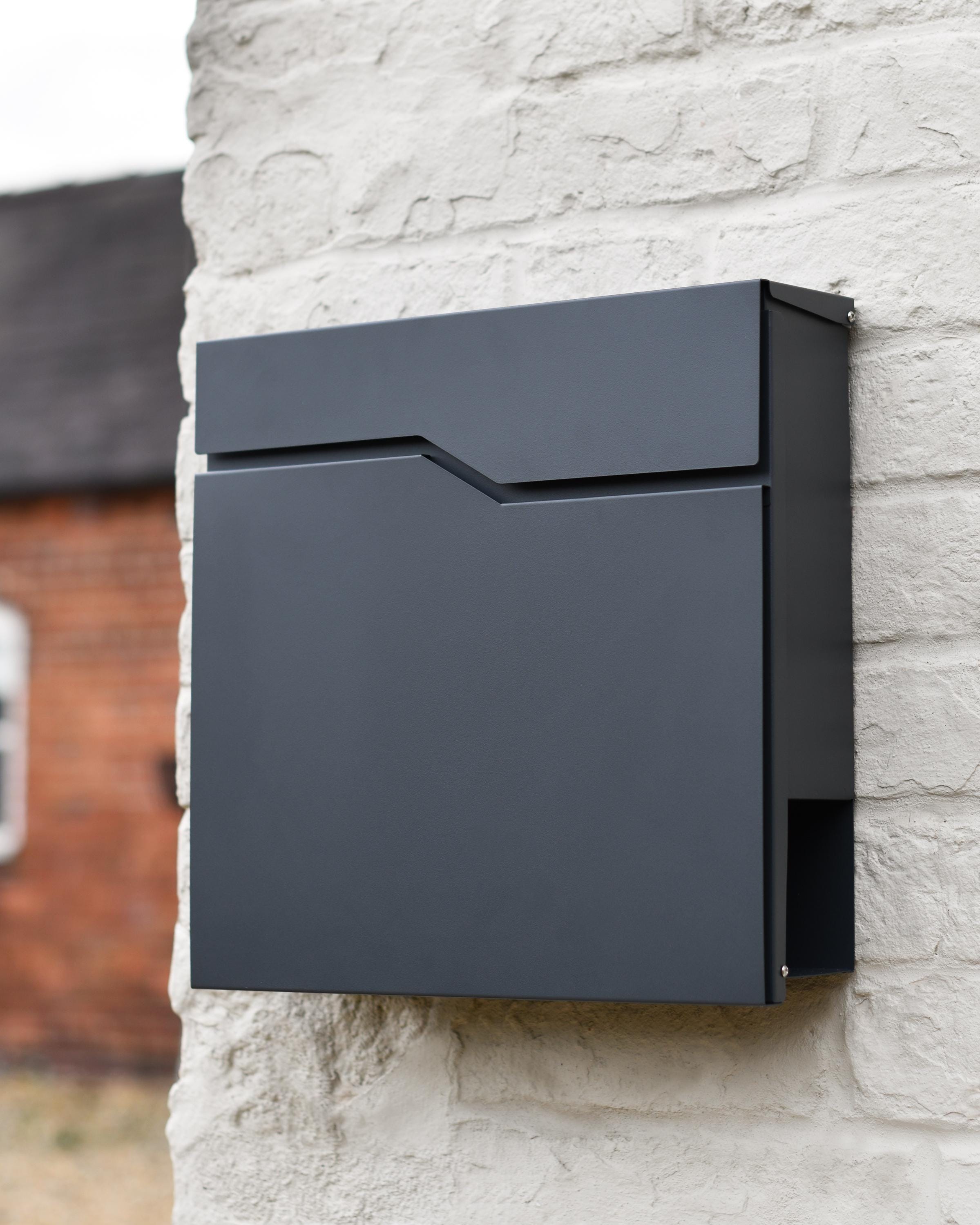 Personalised Contemporary Grey Metal Post Box VERSION 1, Lockable ...